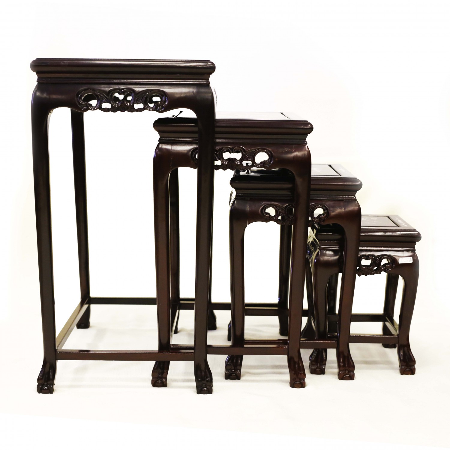 Solid Rosewood Nest of 4 Tables Tiger Paw Leg Carving and Mother of ...